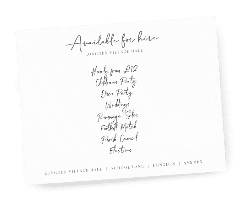 Welcome - Longden Village Hall - hire the hall from £12 per hour